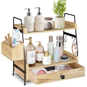 2-tier bathroom organizer countertop with drawer, bathroom tray countertop vanity organizer for bathroom storage, bathroom counter shelf for bathroom organization and decor,bathroom sink organizer