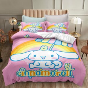 windsvmh the cinnamoroll anime bedding set,3 piece cartoon 3d cartoon cute printed soft microfiber comforter set with zipper closer,gifts for teenagers adult,1 duvet cover with 2 pillowcases