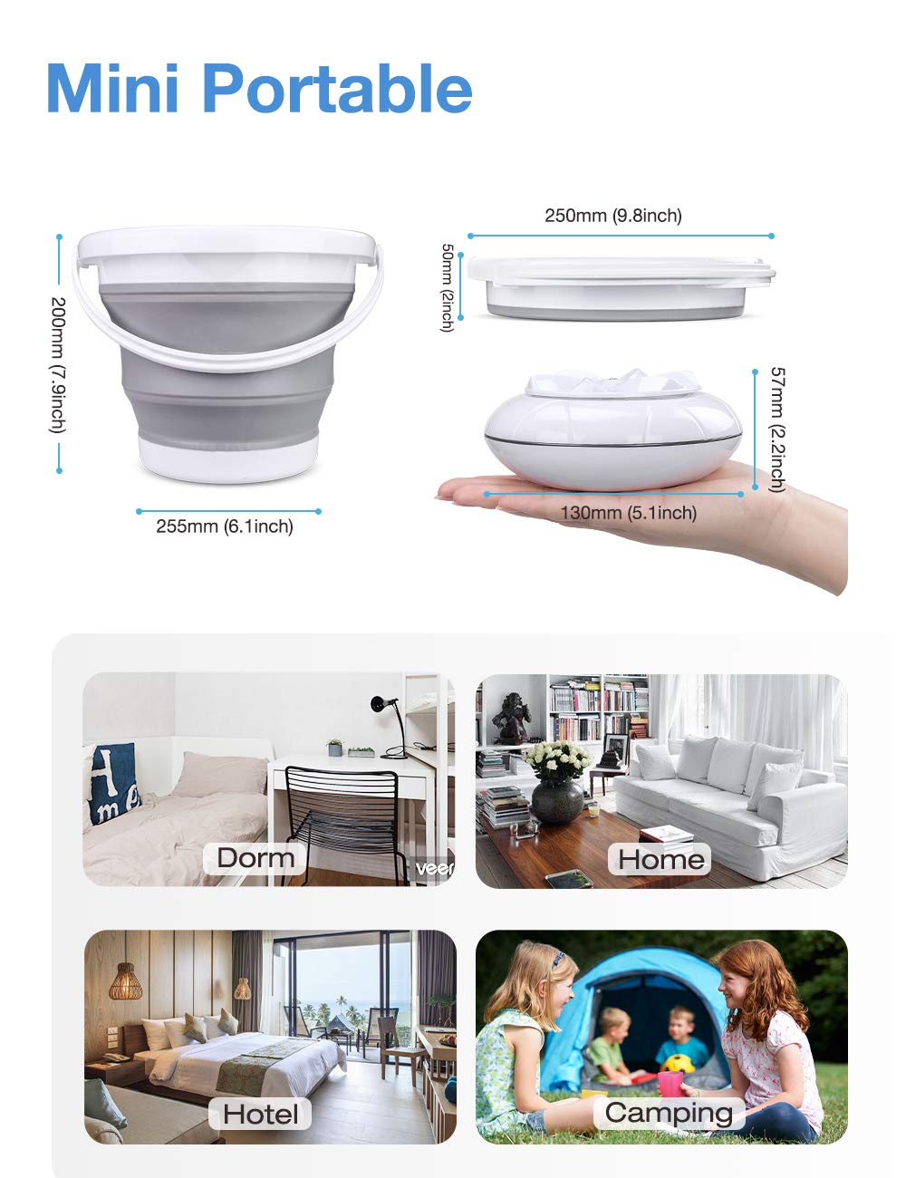 Portable Washing Machine, Mini Washing Machine with Foldable Laundry Bucket,Portable Turbo Washer by for Socks Underwear Bra, Travel Business Trip or College Rooms