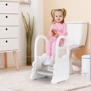 2-Step Toddler Stool with Handrail, Anti-Slip Kids Stool for Bathroom Sink, Kitchen Counter, and Potty Training Toilet