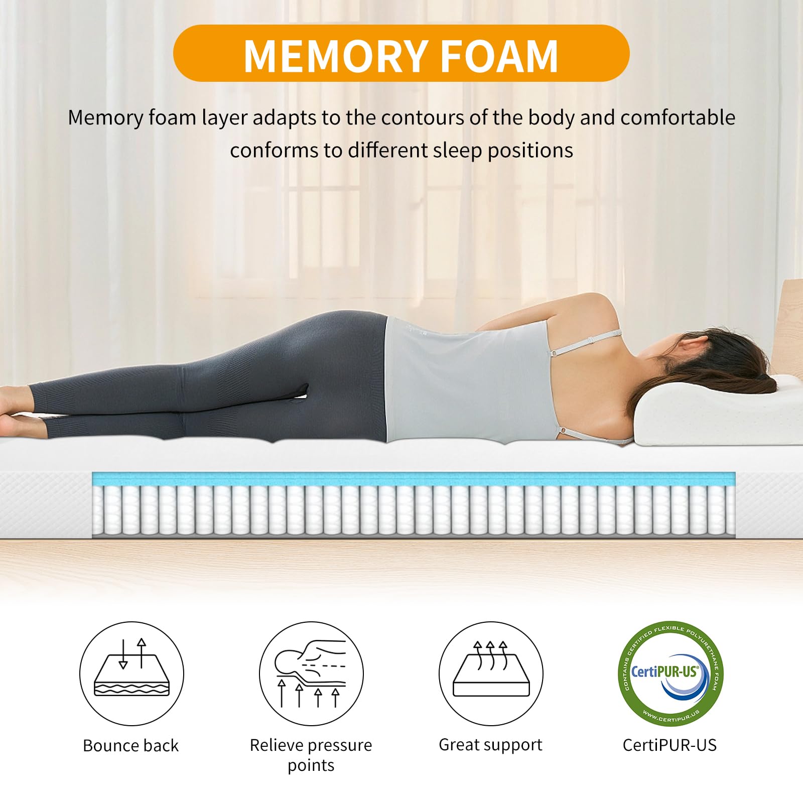 PIKAQTOP 5 Inch Gel Memory Foam Full Size Mattress - Gel Infusion, Comfy Support - CertiPUR-US Certified -Full Bed Mattress