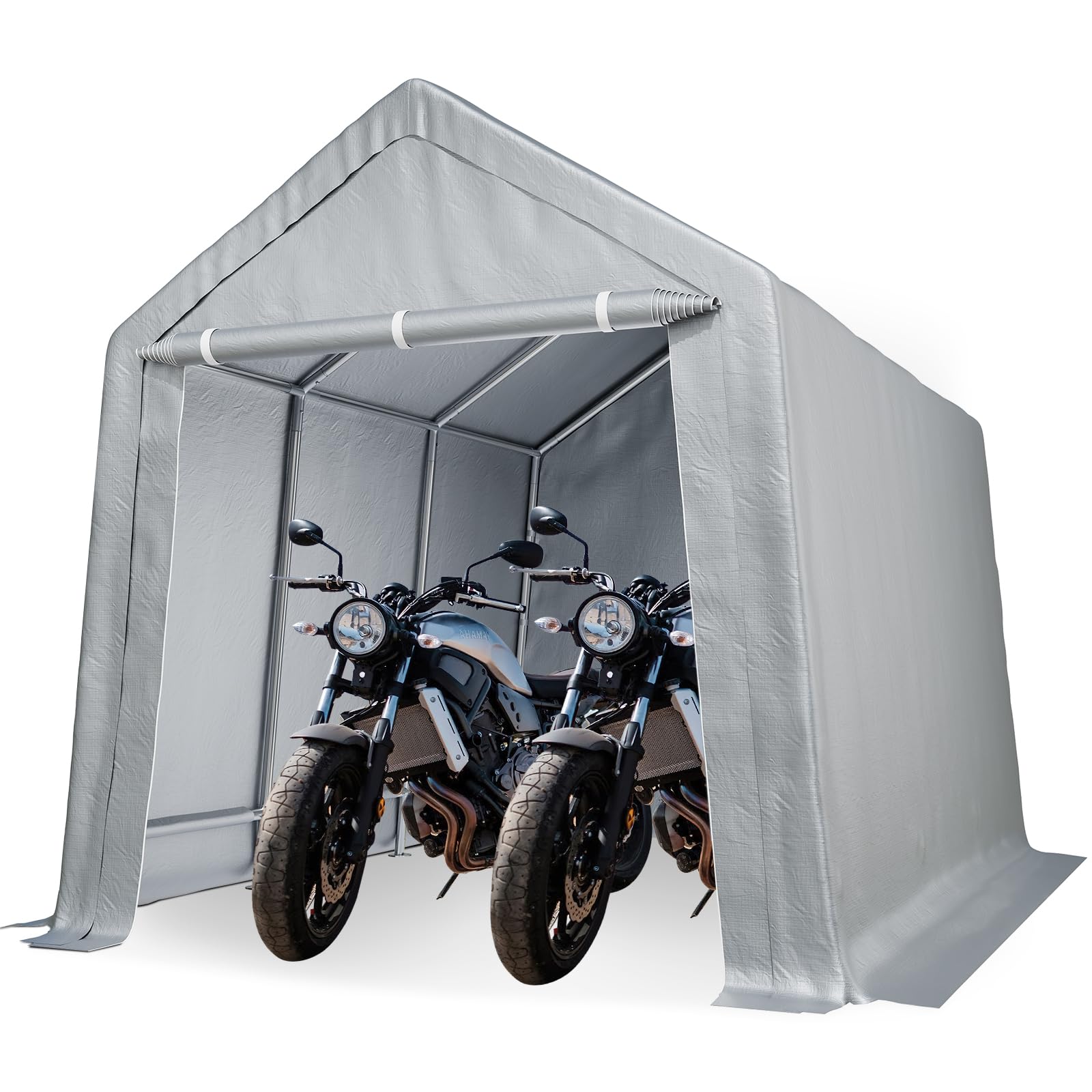 EuKer Ash 12'x12' Heavy Duty Outdoor Storage Shed - Roll-Up Zipper Door, Waterproof Design, Portable Structure, Versatile Use for Motorcycles, Bikes, and Garden Tools, Grey.