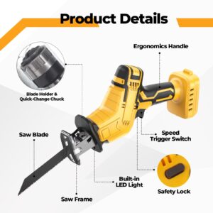 Reciprocating Saw Compatible with Dewalt 20V MAX Battery(No Battery) Cordless Reciprocating Saw,0-3500SPM Variable Speed,4 Saw Blades,Power Reciprocating Saws for Wood/Metal/PVC Cutting