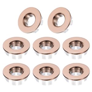 uxcell 8pcs sink overflow rings, bathroom kitchen basin trim bath sink hole round hollow brass overflow drain cover insert in hole (rose gold)