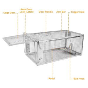 TeqHome Humane Rat Trap, Small 1-Door Live Chipmunk Trap That Work for Indoor and Outdoor, Easy to Catch and Release Live Animal Trap Mouse Cage Trap for Rodents Mice Voles Hamsters, Reusable & Metal