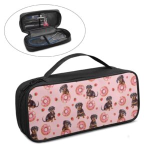 Gomyblomy Dachshund Donuts Print Stethoscope Case with Extra Mesh Pocket for Nursing Accessories, Lightweight Stethoscope Carrying Case Storage Bag Fit for Most Stethoscopes