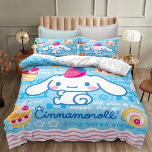 windsvmh 3pcs lovely cartoon cinnamoroll anime bedding sets for boys girls,3d cartoon cute pattern duvet cover set,comforter cover, teens bed cover set,（1 duvet cover +2 pillowcase）