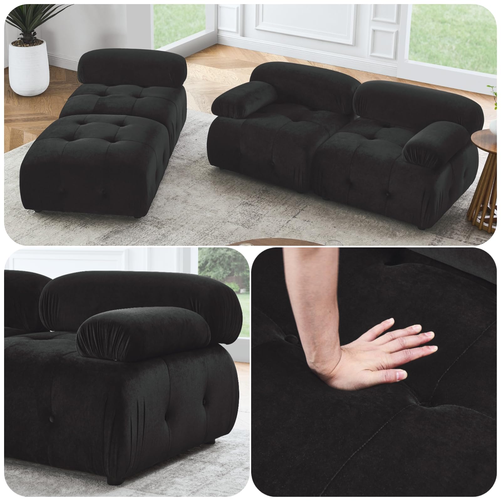 ChicFurnit Couch, L-Shaped Sectional Sofa, Modular Sectional Sofa with Reversible Ottoman, Button Tufted Designed Sofa Couch with Foam Cushions, Reversible Sectional Couches for Living Room, Black