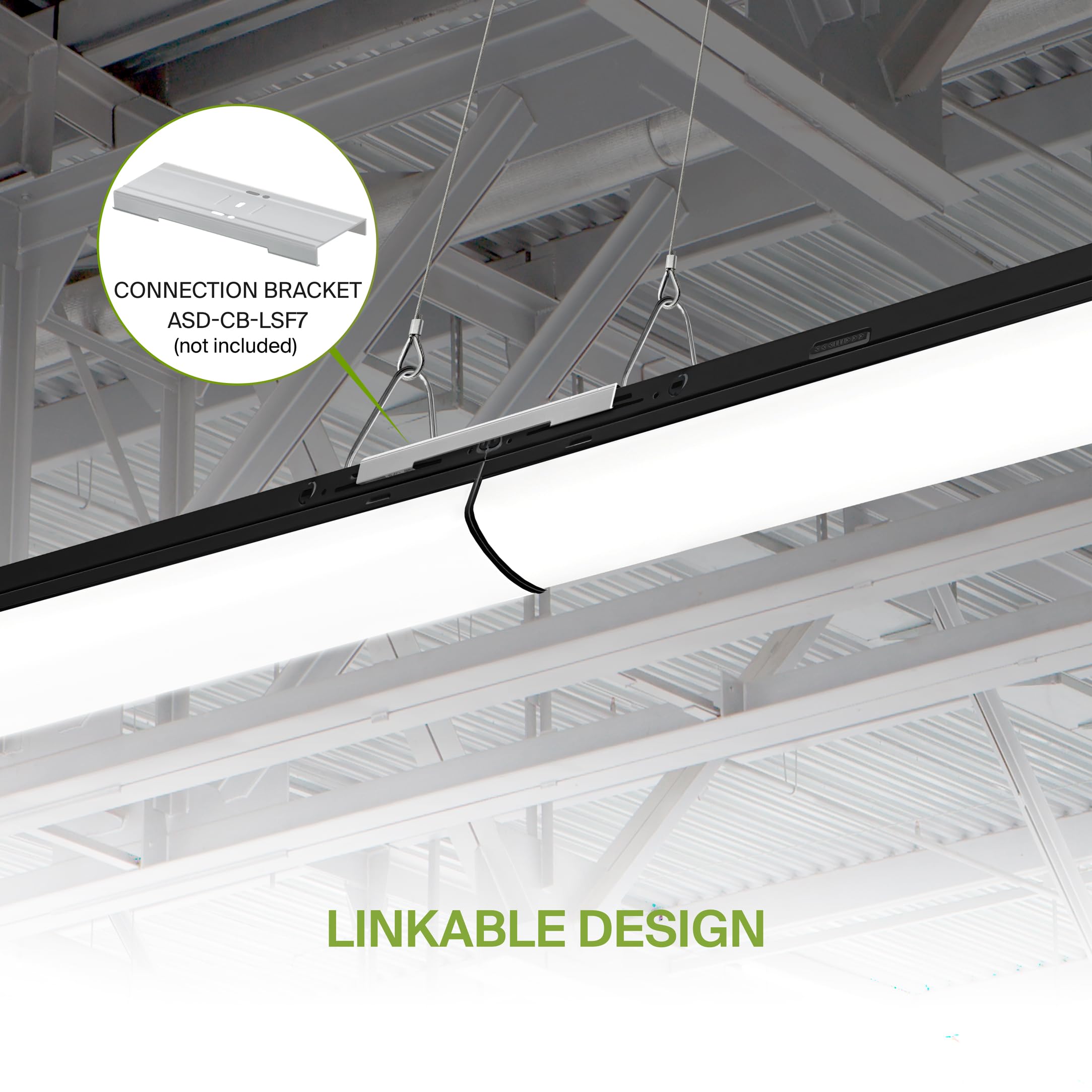 ASD Black 8ft LED Linear Strip Light Fixture with Q-Base | UL DLC 65W-90W 120-277V Linkable LED Shop Light | 3500K-5000K Adjustable Dimmable Office & Workshop Commercial Ceiling Light Fixture