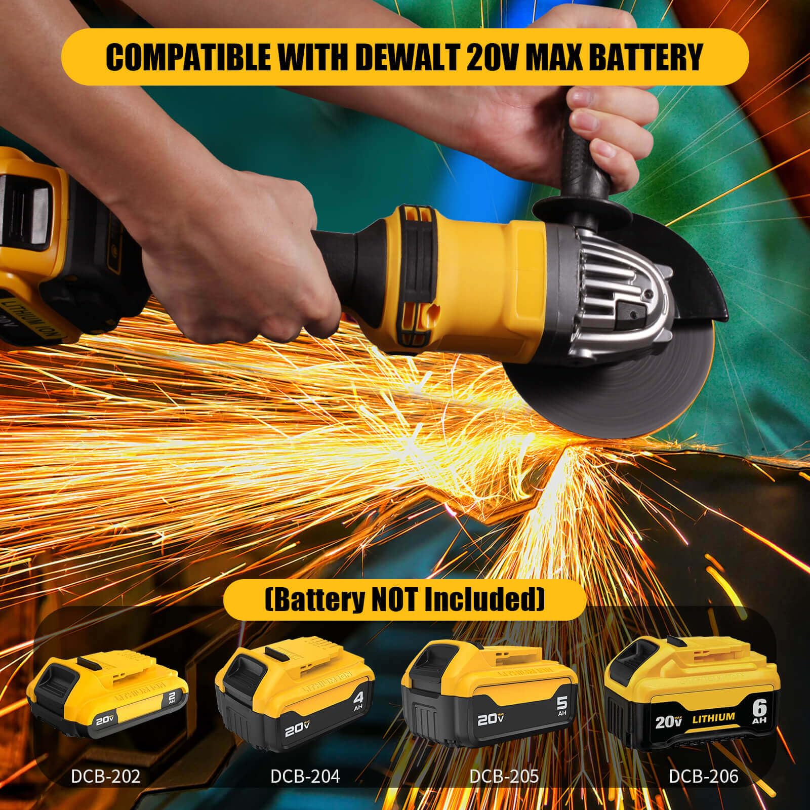 Cordless Angle Grinder Compatible with DEWALT 20V MAX Battery4-1/2" Blades Brushless Grinder,3 Variable Speed Up to 10000 RPM Battery Powered Angle Grinde,For Cutting, Griding, Polishing (No Battery)