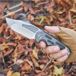 Miguron Knives M Nagain Folding Knife 3.5" Hand Hollow Ground Rubbed Satin M390 Blade Dark Grey PVD Titanium Handle With Carbon Fiber Inlay Pocket Knife MGR-626DG