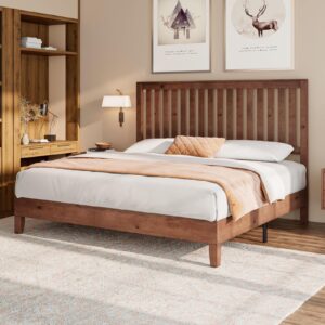 luxoak king size solid wood platform bed frame with headboard, mid century wood bed with solid wood foundation, slat support/no box spring needed/easy assembly, walnut