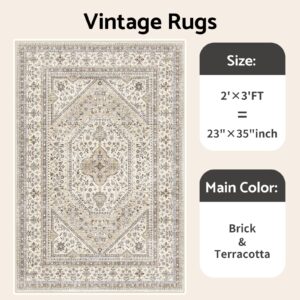 Puino Washable Entryway 2x3 Rug: Small Boho Rugs for Indoor Entrance Non Slip Backing Stain Resistant Carpet Low Pile Throw Rugs for Bedroom Bedside Inside Front Door Floor Kitchen Decor(Beige,2x3FT)