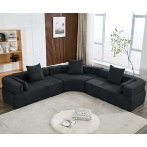 111" l shaped cloud couch, 4 seater oversized sofa, curved sectional sofa with pillows, modern couch free combination, semicircular modular sectional sofa, comfy couch for living room, black