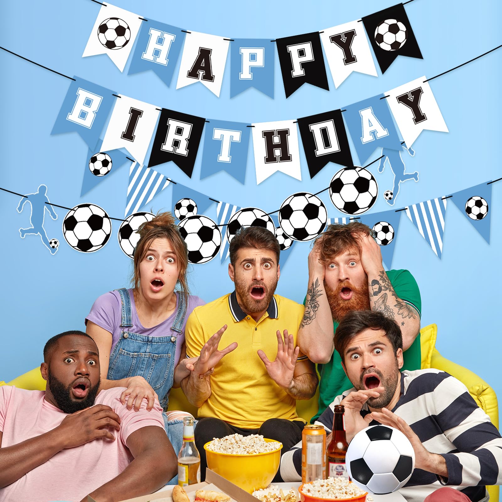 Soccer Birthday Party Decorations for Boys Men, Blue Soccer Happy Birthday Banner Sport Football Birthday Backdrop Background Photo Props for Soccer Ball Theme Birthday Party Favors Decor Supplies