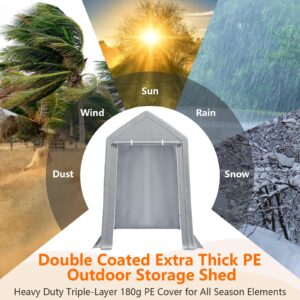 EuKer Ash 12'x12' Heavy Duty Outdoor Storage Shed - Roll-Up Zipper Door, Waterproof Design, Portable Structure, Versatile Use for Motorcycles, Bikes, and Garden Tools, Grey.