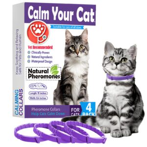 lintriguingly calming cat collar 4 pack - adjustable pheromone collar for anxiety & stress relief, ideal for cats, lasts 30 days, great for travel, vets, multi-cat homes