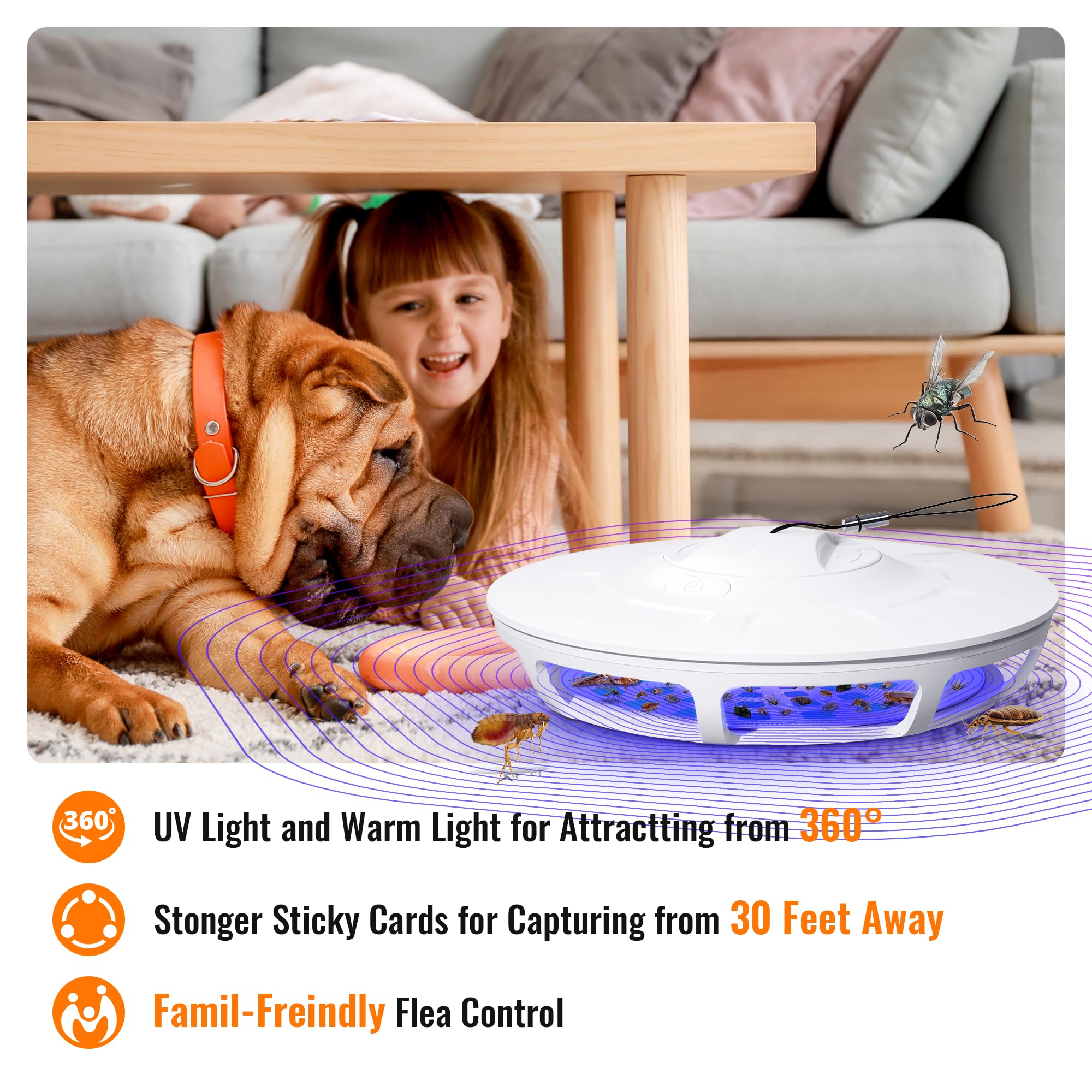 Mosalogic Electric Flea Trap and Killer for Inside Your Home Indoor Fly Light Trap-Natural and Child-Friendly Indoor Flea Control Solution for Home & Garage with 5 Glue Disc Refills