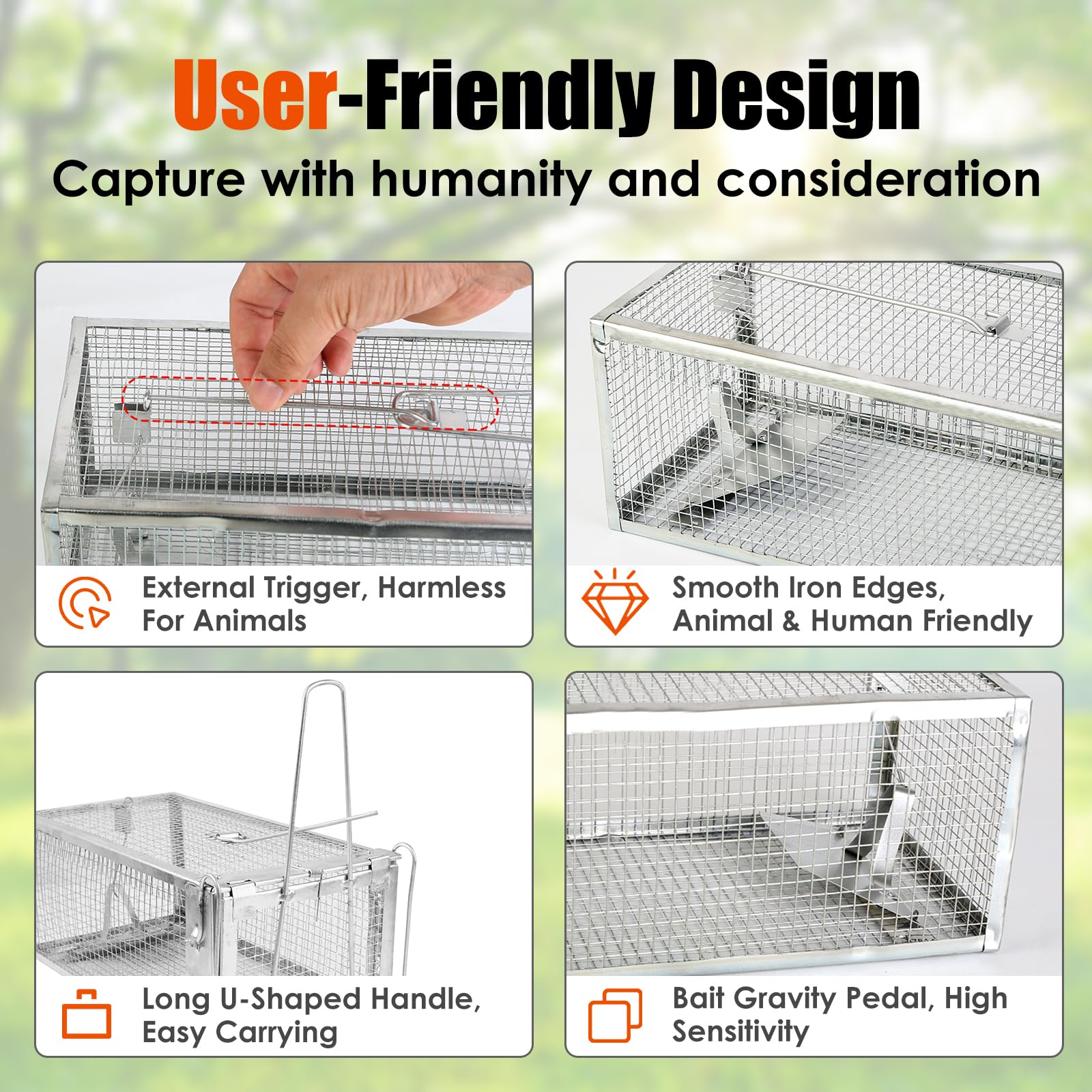 TeqHome Humane Rat Trap, Small 1-Door Live Chipmunk Trap That Work for Indoor and Outdoor, Easy to Catch and Release Live Animal Trap Mouse Cage Trap for Rodents Mice Voles Hamsters, Reusable & Metal