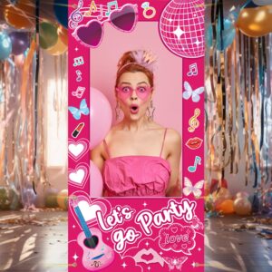 Girls Birthday Backdrop Decorations,Taylrswtie Pink Photo Booth Props Barbis Doll Theme Decor Let's Go Bachelorette Party Background for Girls Birthday Bridal Shower Pink Party Supplies