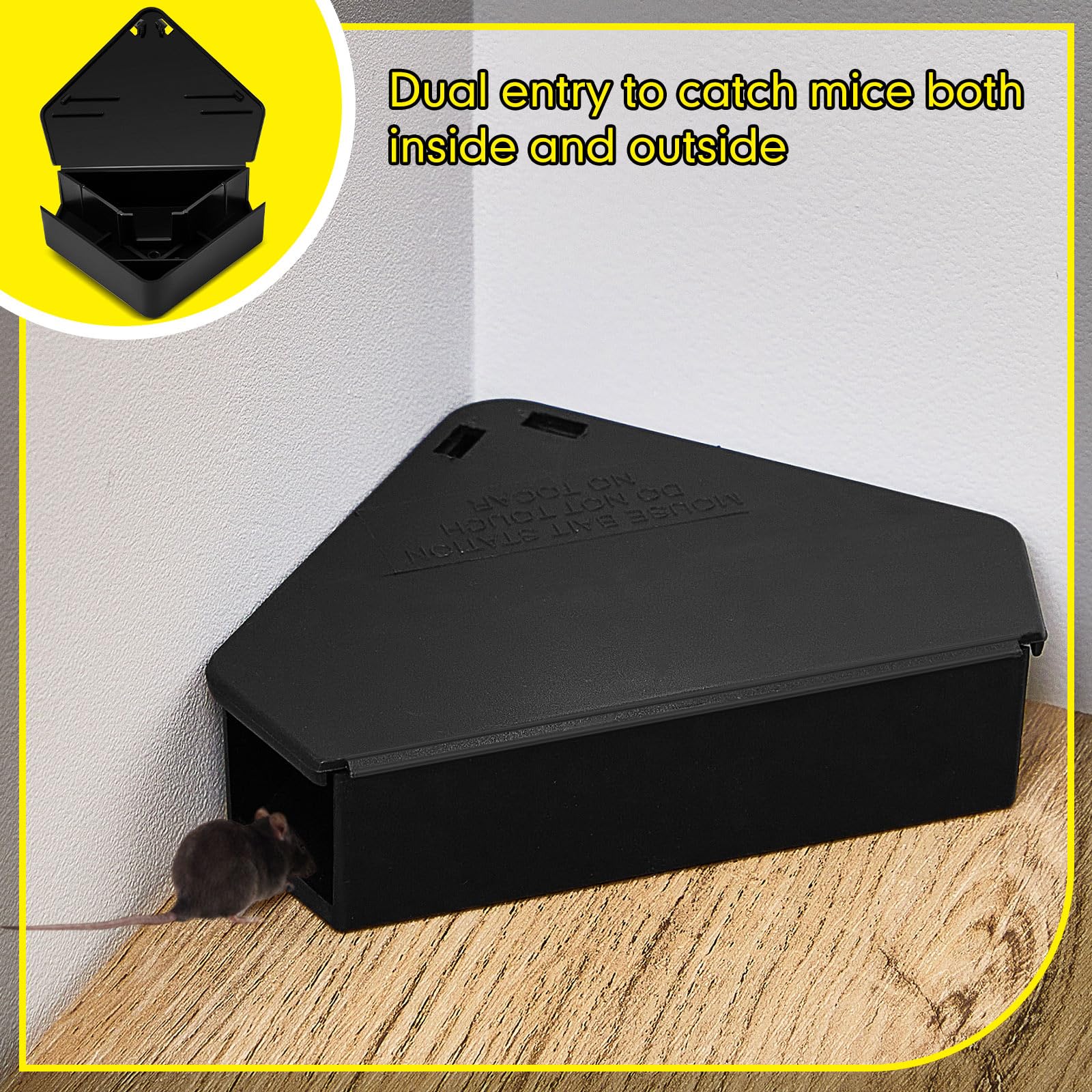 Qualirey 2 Pcs Mice Station with Key Mouse Bait Station Reusable Mice Trap Bait Box, Keeps Children and Pets Safe Indoor & Outdoor, Bait Not Included, Suitable for Small Mice (Black)