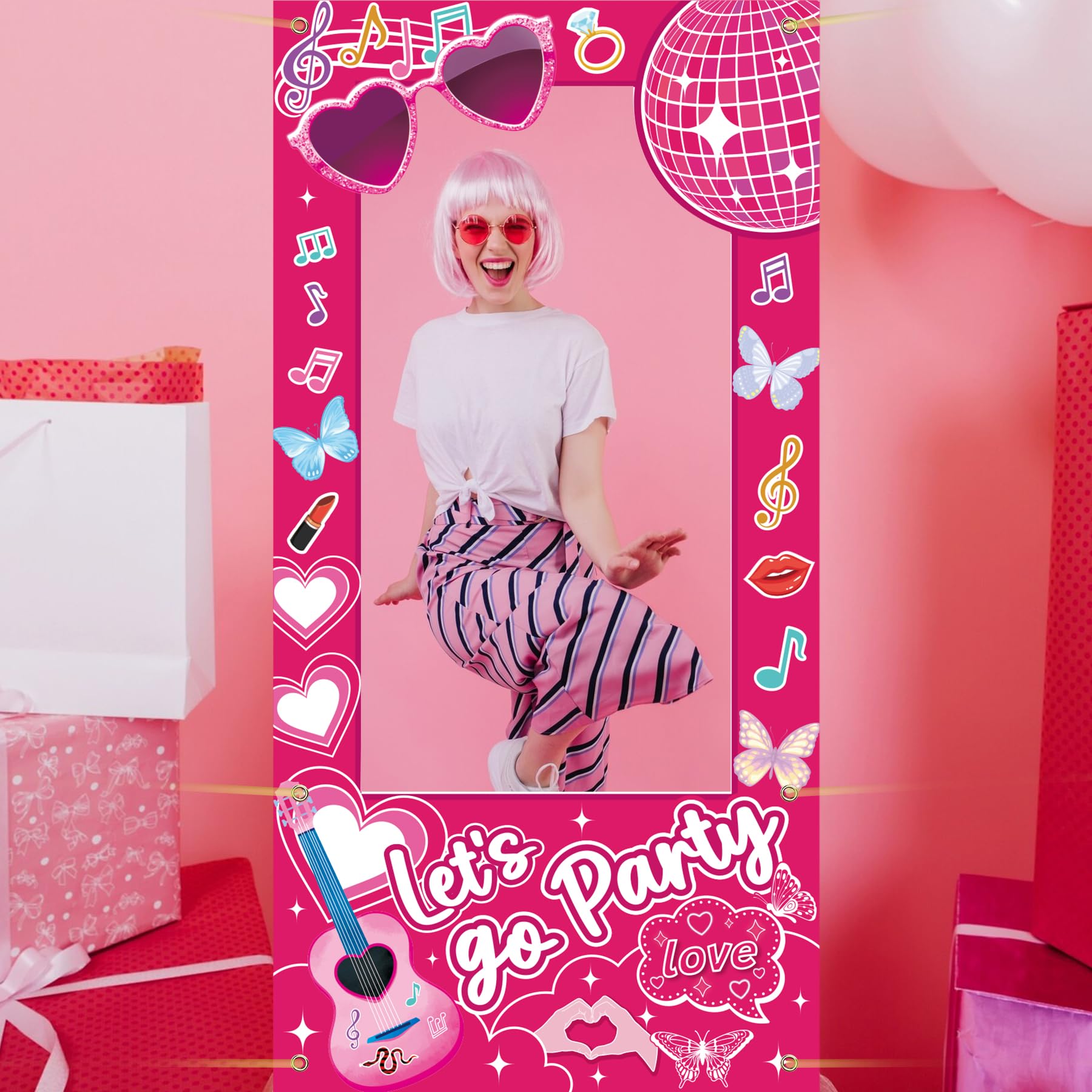 Girls Birthday Backdrop Decorations,Taylrswtie Pink Photo Booth Props Barbis Doll Theme Decor Let's Go Bachelorette Party Background for Girls Birthday Bridal Shower Pink Party Supplies