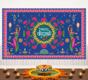 indotribe, happy diwali banner - 72x44 inch, diwali decorations for home | diwali backdrop decoration | indian decorations for home | indian pooja backdrop | indian decorations for home