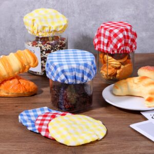 Gjinxi 6Pcs Jar Cloth Covers, Plaid Cloth Jar Covers, Unbleached Reusable Cloth Lid, Yeast Fermentation Tank Cloth Cover, Glass Cup Cover, Glass Bottle Cover, Fit Jars Mouth from 3-4 Inches