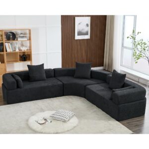 111" L Shaped Cloud Couch, 4 Seater Oversized Sofa, Curved Sectional Sofa with Pillows, Modern Couch Free Combination, Semicircular Modular Sectional Sofa, Comfy Couch for Living Room, Black