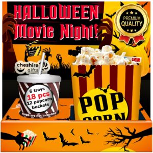 cheshire gifts halloween party supplies for movie night 18pcs - popcorn bags 12ct & movie night snack trays 6ct - halloween party decorations, halloween party favors, halloween decor