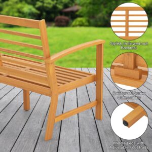 Giantex Acacia Wood Outdoor Bench, 3-Seat Patio Bench with Removable Cushion, Slatted Seat & Backrest, 1200 Lbs Capacity, 64 Inches Extra Long Park Bench for Backyard, Porch, Balcony, Garden Bench