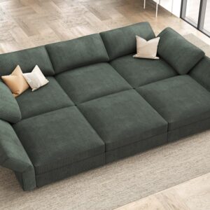 HONBAY Modular Sectional Sofa with Storage Corduroy Sectional Sleeper Sofa Modular Sectional Couches for Living Room,Green