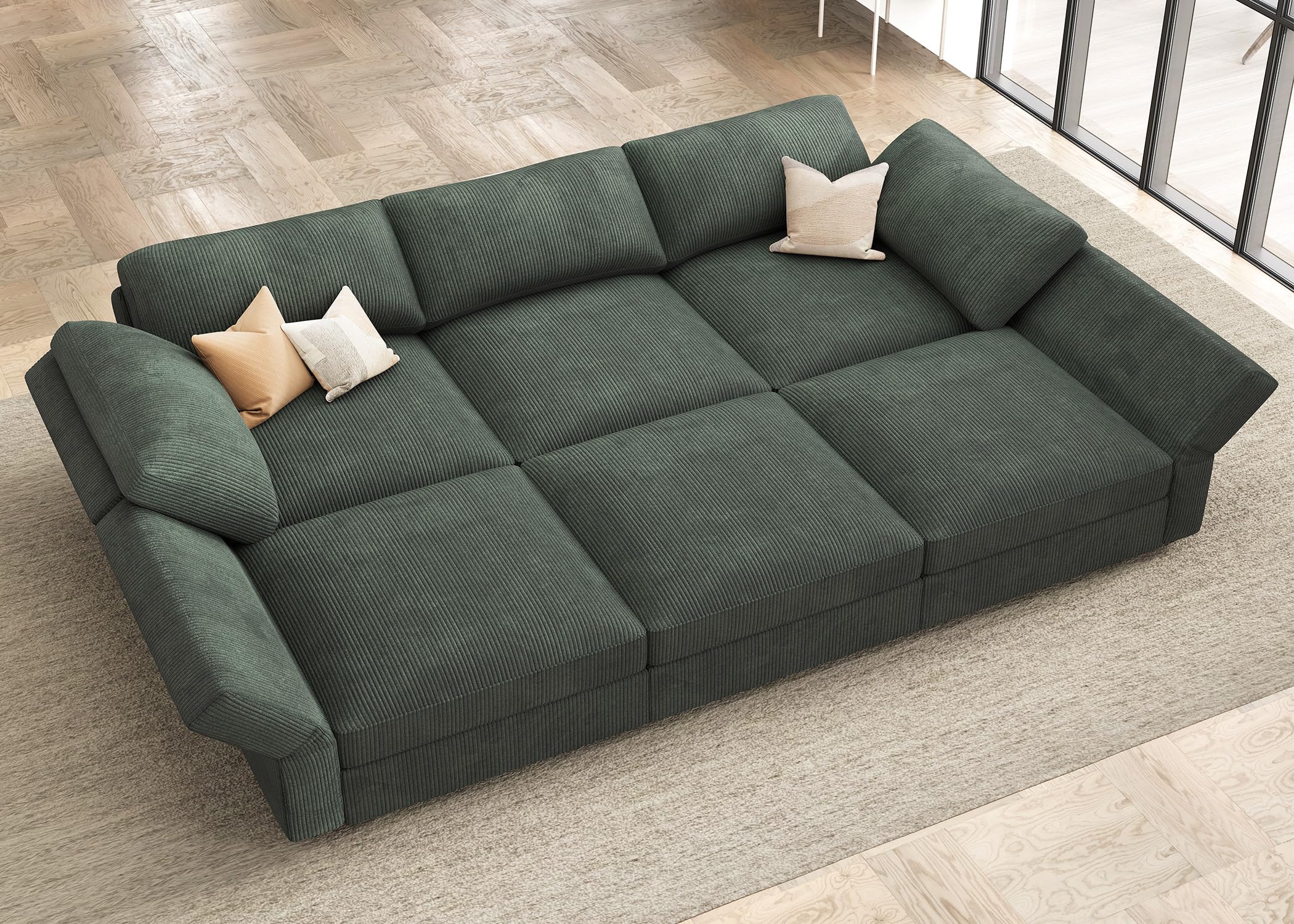 HONBAY Modular Sectional Sofa with Storage Corduroy Sectional Sleeper Sofa Modular Sectional Couches for Living Room,Green