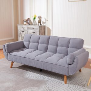 modern convertible futon sofa bed corduroy upholstered tufted daybed with high legs and 2 pillows,living room loveseat sleeper couch bed for home apartment office rv studio