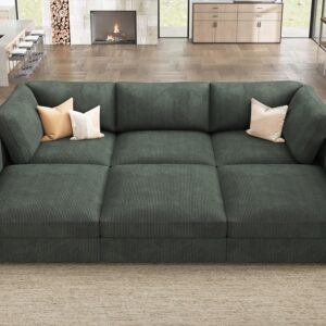 HONBAY Modular Sectional Sofa with Storage Corduroy Sectional Sleeper Sofa Modular Sectional Couches for Living Room,Green