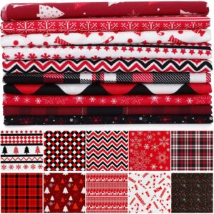 hicarer 10 pcs 20"x20" christmas cotton fabric square bundles red black reindeer plaid snowflake 10 patterns patchwork christmas fat quarters for diy xmas art sewing home party craft