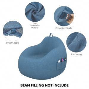 Lazy Sofa Bean Bag Cover Only, 3 Sizes Sofa Chair Cover for Adults Teens Sofa Breathable Lazy Sofa Bed Cover Decorative Tear-Resistance Sofa Chair Cover for Living Room (Royal Blue, 100x120cm)