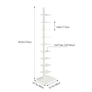 MXBCTMM Spine Bookshelf 9-Tier Metal Vertical Bookshelf DIY Spine Book Tower, 68.5 in high, 4 adjustable angles, suitable for small spaces, living rooms, offices, bedrooms