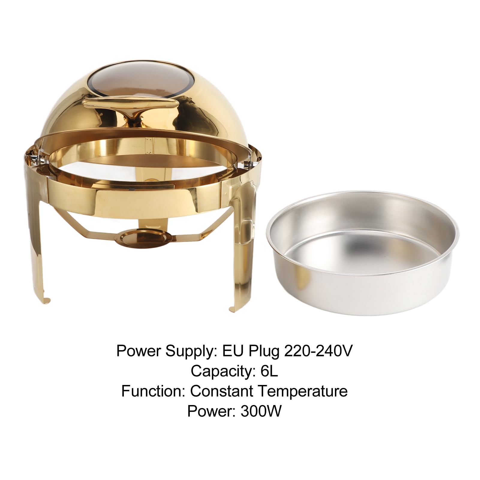 Stainless Steel Alcohol Heated Round Catering Food Warmer with Food Pan Visible Lid for Event Party Holiday Gold (2 Compartment Pan)