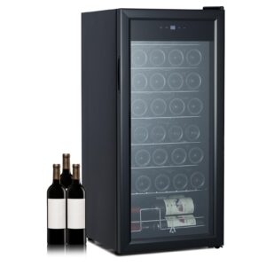 takywep 32 bottles compressor wine cooler refrigerator - 41℉-64℉ freestanding wine cellar, compact design, single glass door, digital led touch control, for red, white, champagne or sparkling wine