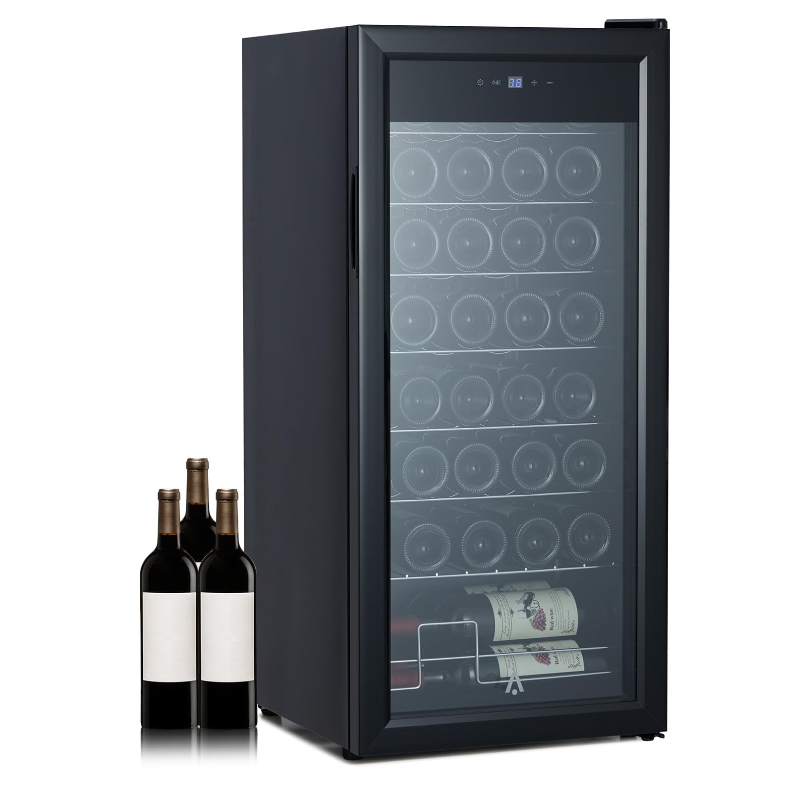 Takywep 32 Bottles Compressor Wine Cooler Refrigerator - 41℉-64℉ Freestanding Wine Cellar, Compact Design, Single Glass Door, Digital LED Touch Control, For Red, White, Champagne or Sparkling Wine