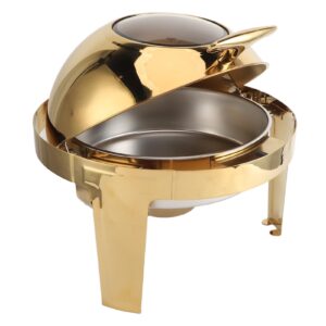 Stainless Steel Alcohol Heated Round Catering Food Warmer with Food Pan Visible Lid for Event Party Holiday Gold (2 Compartment Pan)