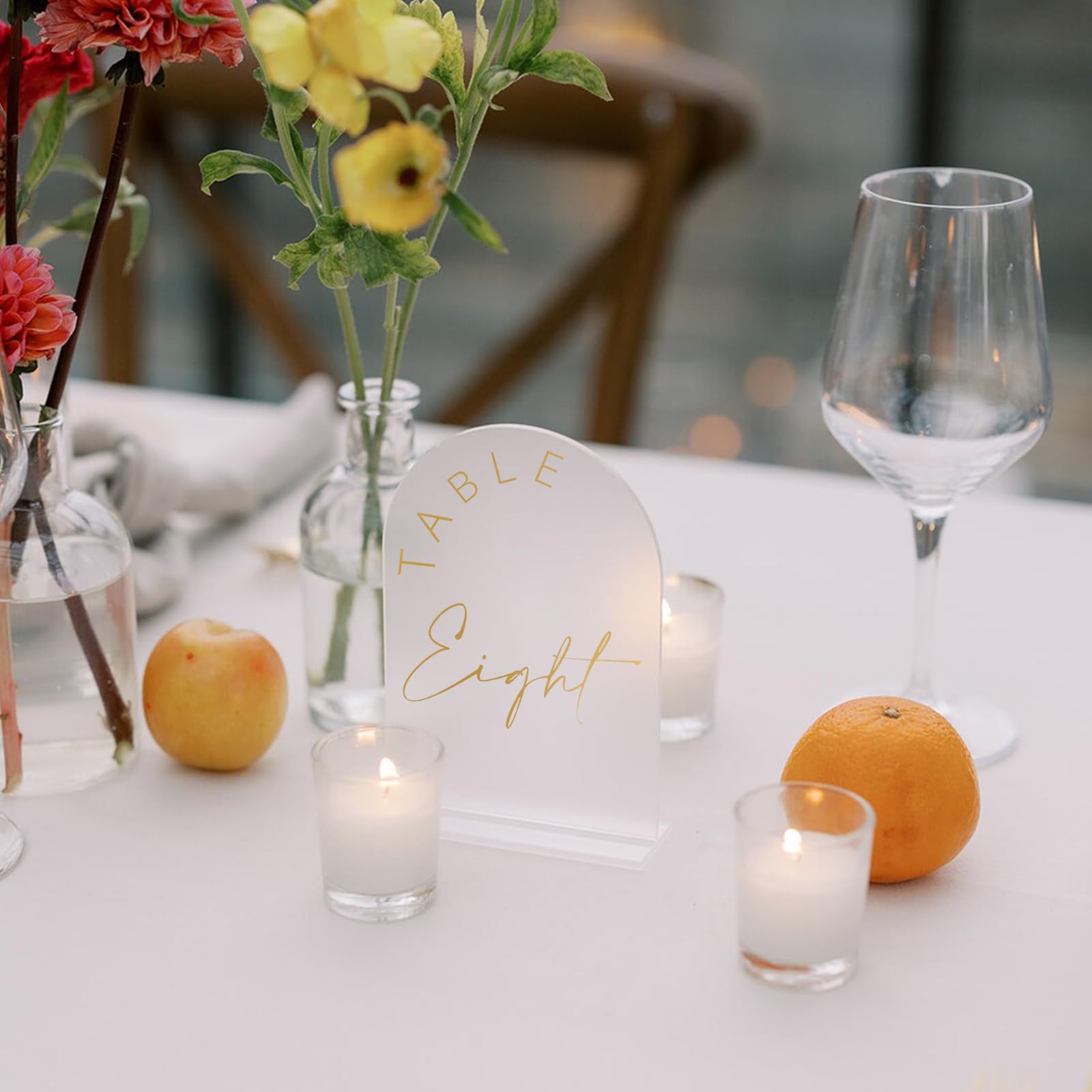 JINMURY Frosted Arch Wedding Table Numbers 1-10 with Stands, 5x7 Inch Frosted Acrylic Arch Sign with Gold Lettering, Frosted and gold Table Numbers for Wedding