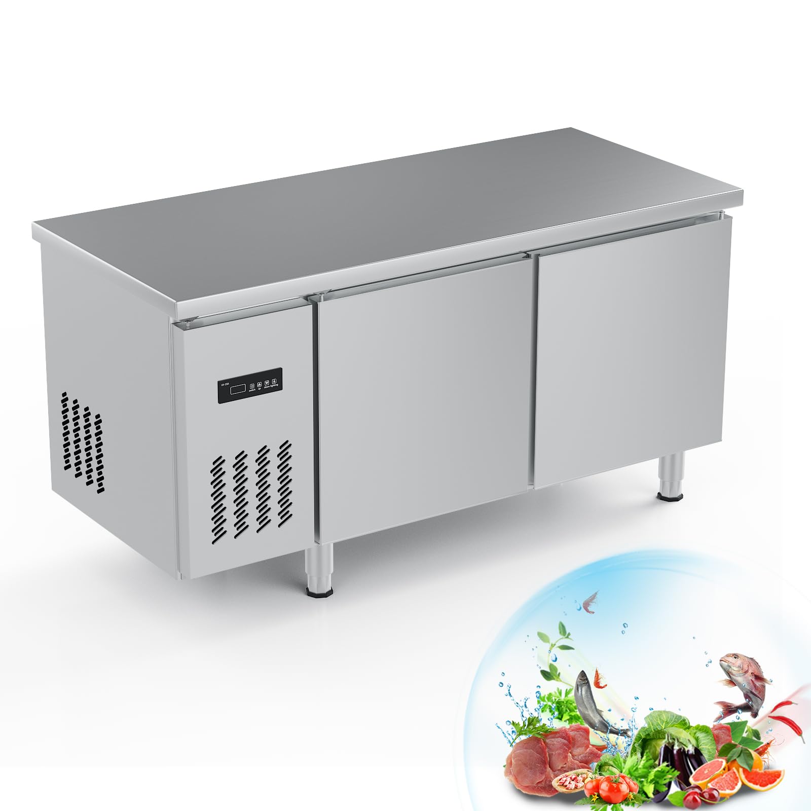 GarveeTech Commercial Refrigerator Worktop Undercounter Refrigerator, 71" Worktop Freezer, 2 Door Stainless Stee Counter Fan Cooling Refrigerator, 15 cu. ft. for Restaurant, Bar, Store