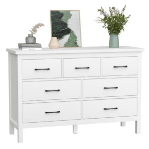 carpetnal white dresser for bedroom, 7 drawer dresser with wide drawers and metal handles, woode dressers & chests of drawers for hallyway, entryway.