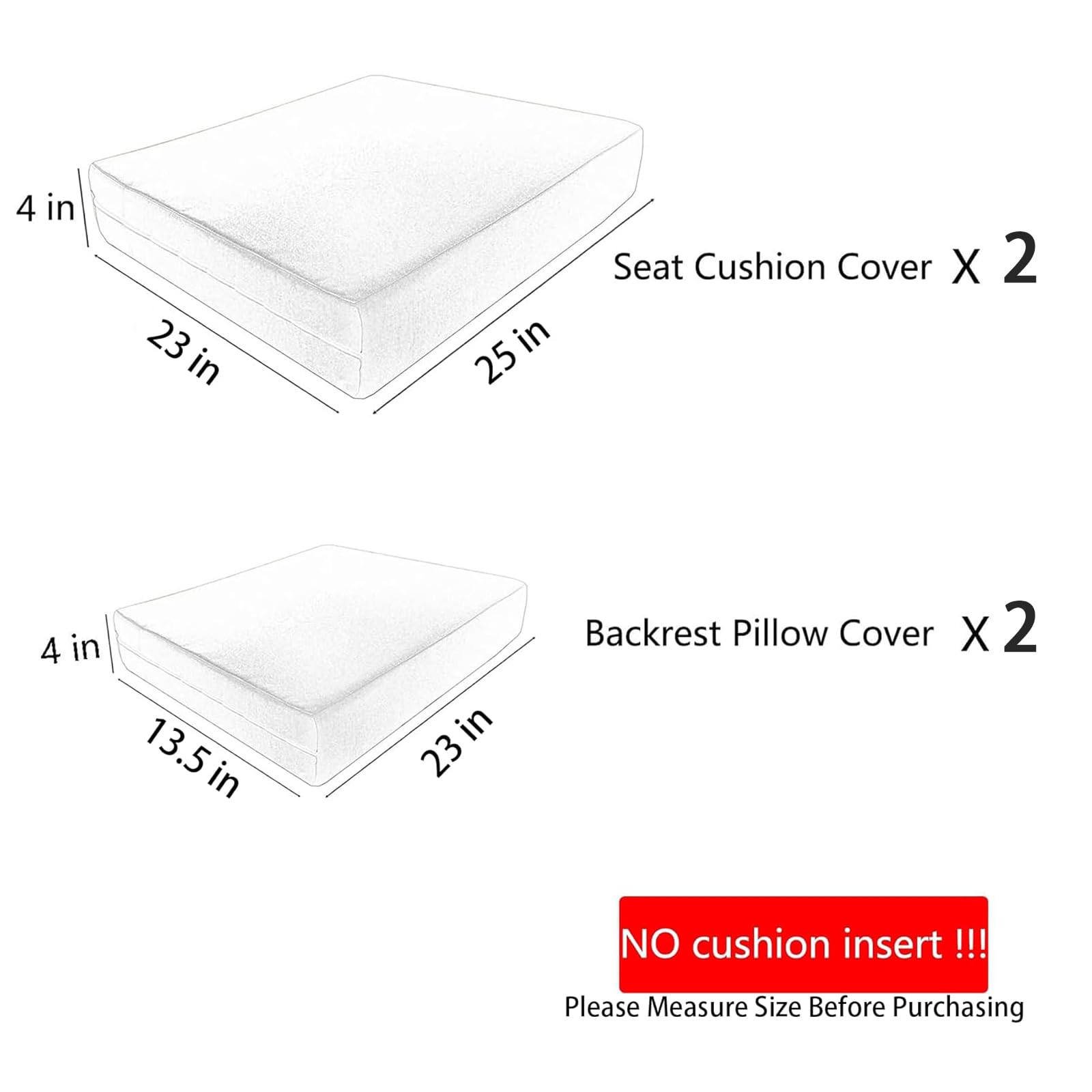 SUSIE'S GARDEN 4p Patio Cushion Covers Outdoor Patio Cushions Covers Replacement Waterproof with Zipper for 2 Pcs Patio Furniture Set, Slipcovers for Outdoor Cushions Dark Blue, Covers Only