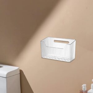 Adhesive Shower Caddy - Shower Shelves - Wall Mounted Small Storage Organizer Box - Plastic Basket, Bottom Open Drains Water, No Drilling, for Bathroom, Pantry, Kitchen, Laundry, Utility Room