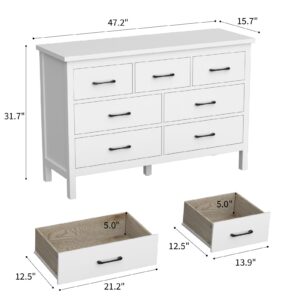 CARPETNAL White Dresser for Bedroom, 7 Drawer Dresser with Wide Drawers and Metal Handles, Woode Dressers & Chests of Drawers for Hallyway, Entryway.