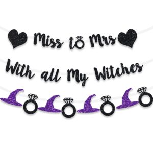 halloween miss to mrs witches banner bachelorette party garland black heart ring purple hat bridal shower wedding supplies