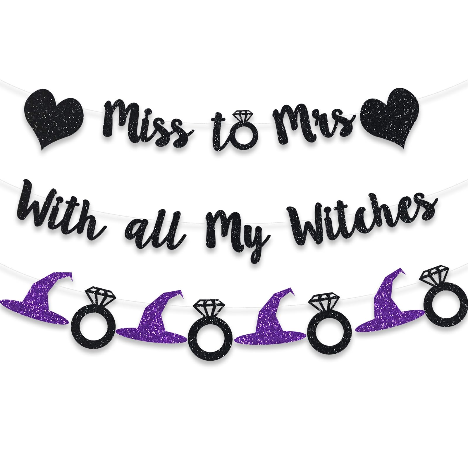 Halloween Miss To Mrs Witches Banner Bachelorette Party Garland Black Heart Ring Purple Hat Bridal Shower Wedding Supplies